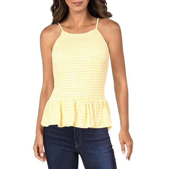 Angie | Tops | Angie Yellow Gingham Smocked Peplum Top | Poshmark